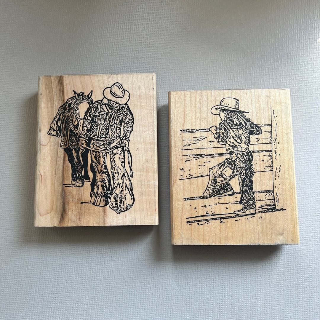 Vintage Rubber Stamp Choose Your Cowboy or Cowgirl Wood Mounted Stamps ...