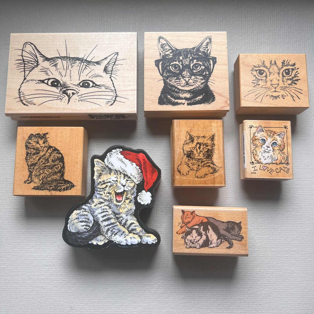 Rubber Stamps Cats Art Vintage Wood Mounted Rubber Stamps - Etsy