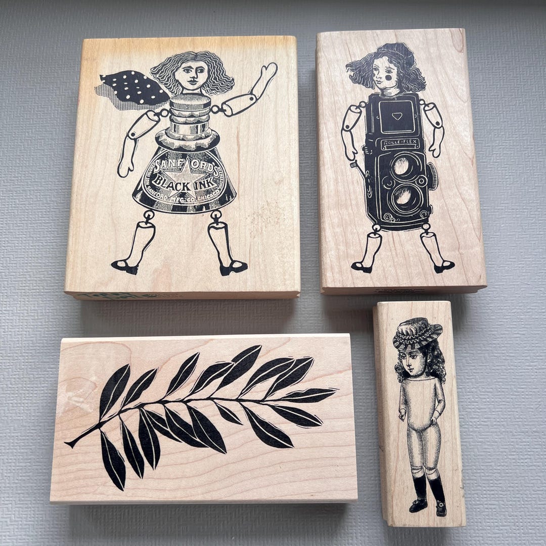 Rubber Stamps Vintage Rare Collage Art Doll or Large Leaf Stamps From ...