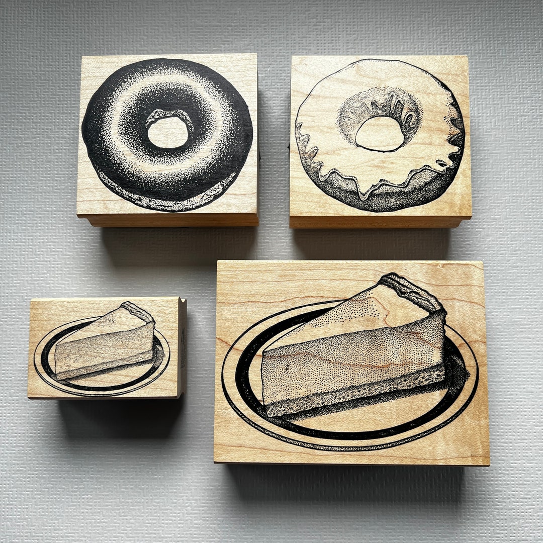 Vintage Rubber Stamps Dessert Rubber Stamps Donuts and Pie Wood Mounted ...