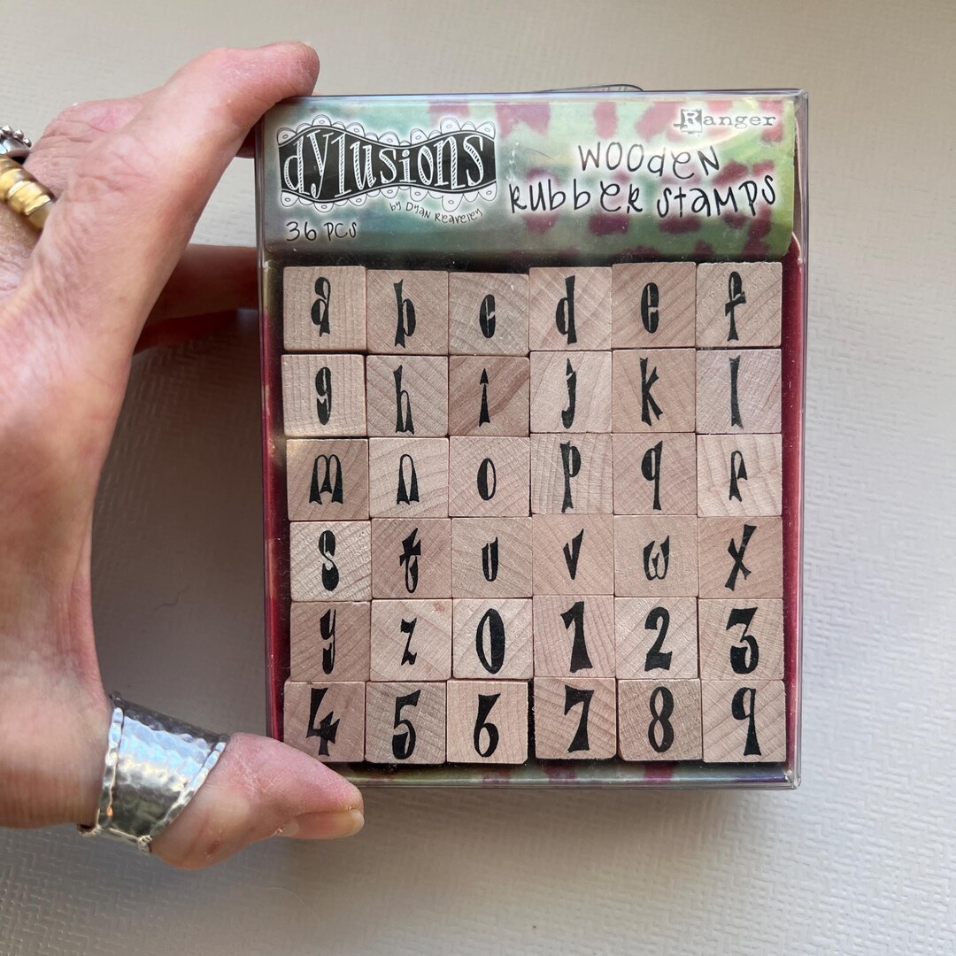 Rubber Stamp Alphabet and Numbers Set Dylusions Wood Mounted From ...