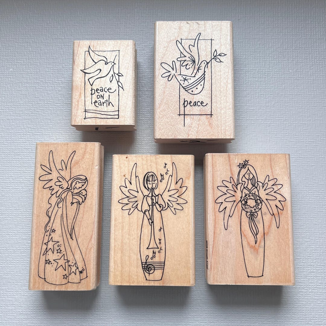 Vintage Rubber Stamp Angels, Dove, Peace Wood Mounted Stamps From ...