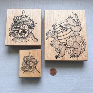 Vintage Rubber Stamp Rare Monster Godzilla Two Heads One Body Stamp Set ...