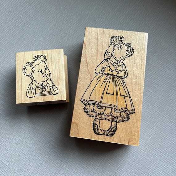Vintage Rubber Stamp Dress up Girl Set Front and Back View | Etsy