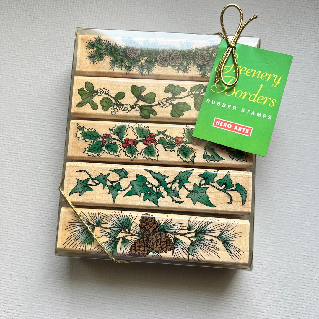 Vintage Rubber Stamp 5 Greenery Garland Borders Nature Wood Mounted ...