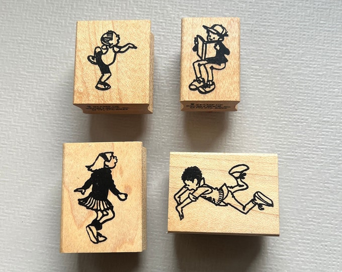 Vintage Rubber Stamps 4 Boy and Girls Doing Fun Moves Rubber Stamp Set ...
