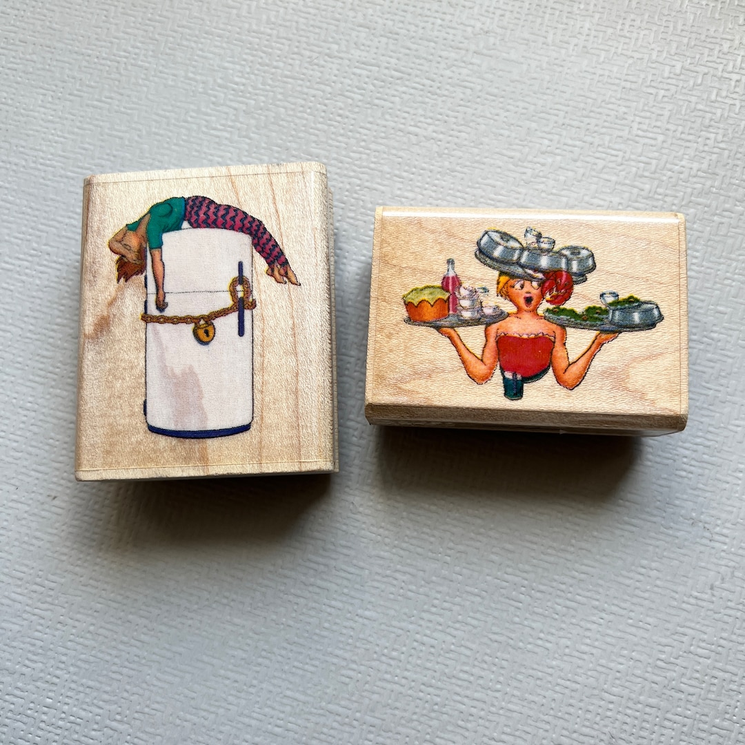 Vintage Rubber Stamp 2 Funny Woman Stamps, Waitress and Dieter Stamps ...