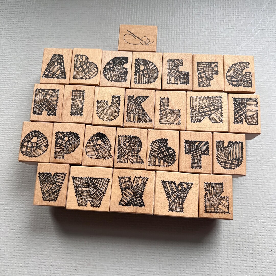Vintage Quilt Alphabet 26 Rubber Stamp and a Sewing Needle Stamp Wood ...