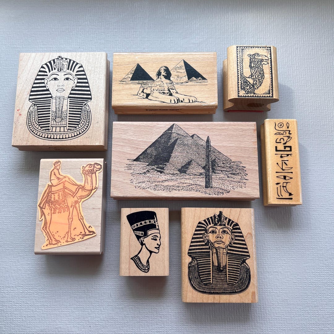 Vintage Egyptian Pyramids, Pharaoh, Camel, Sphinx Wood Mounted Rubber ...