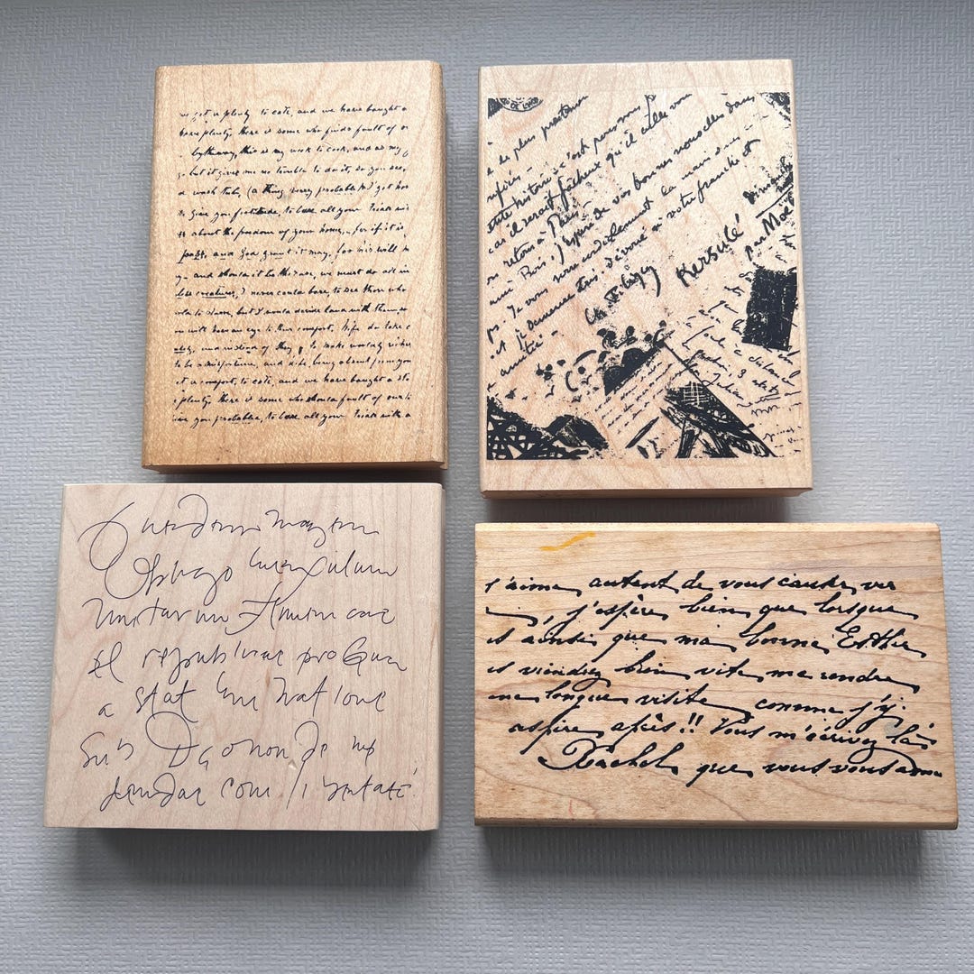Vintage Rubber Stamp Script Writing Collage Background Stamps - Etsy