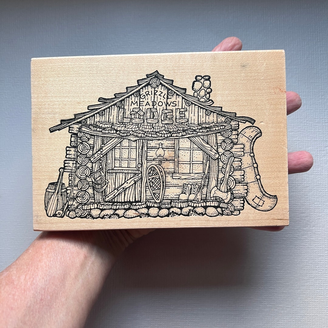 Vintage Rubber Stamp Large Cabin in the Woods Wood Mounted Stamp From ...