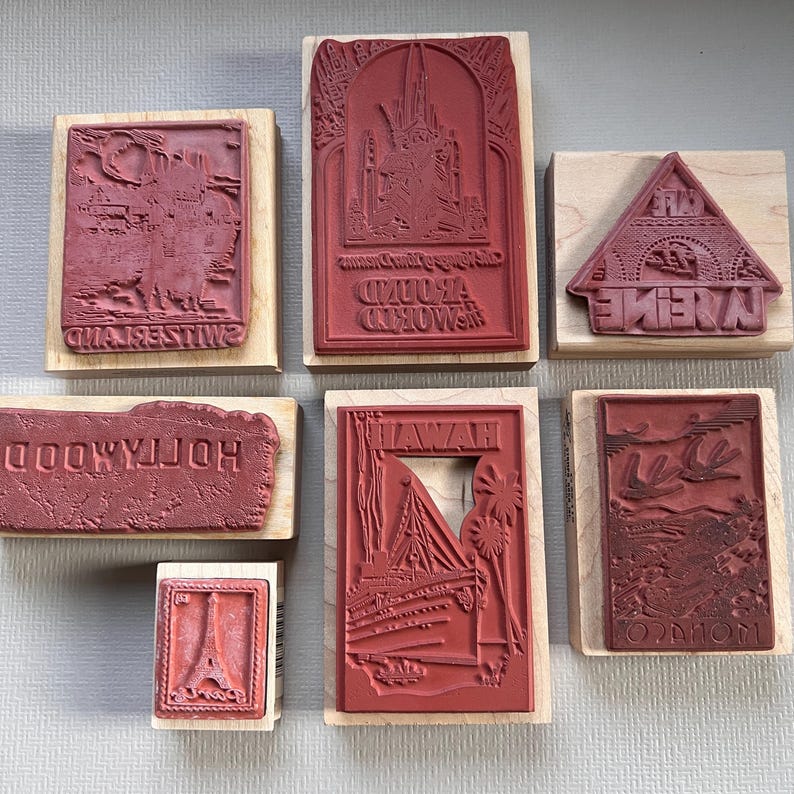 Vintage Rubber Stamp Around the World Travel Collage Travel Wood ...