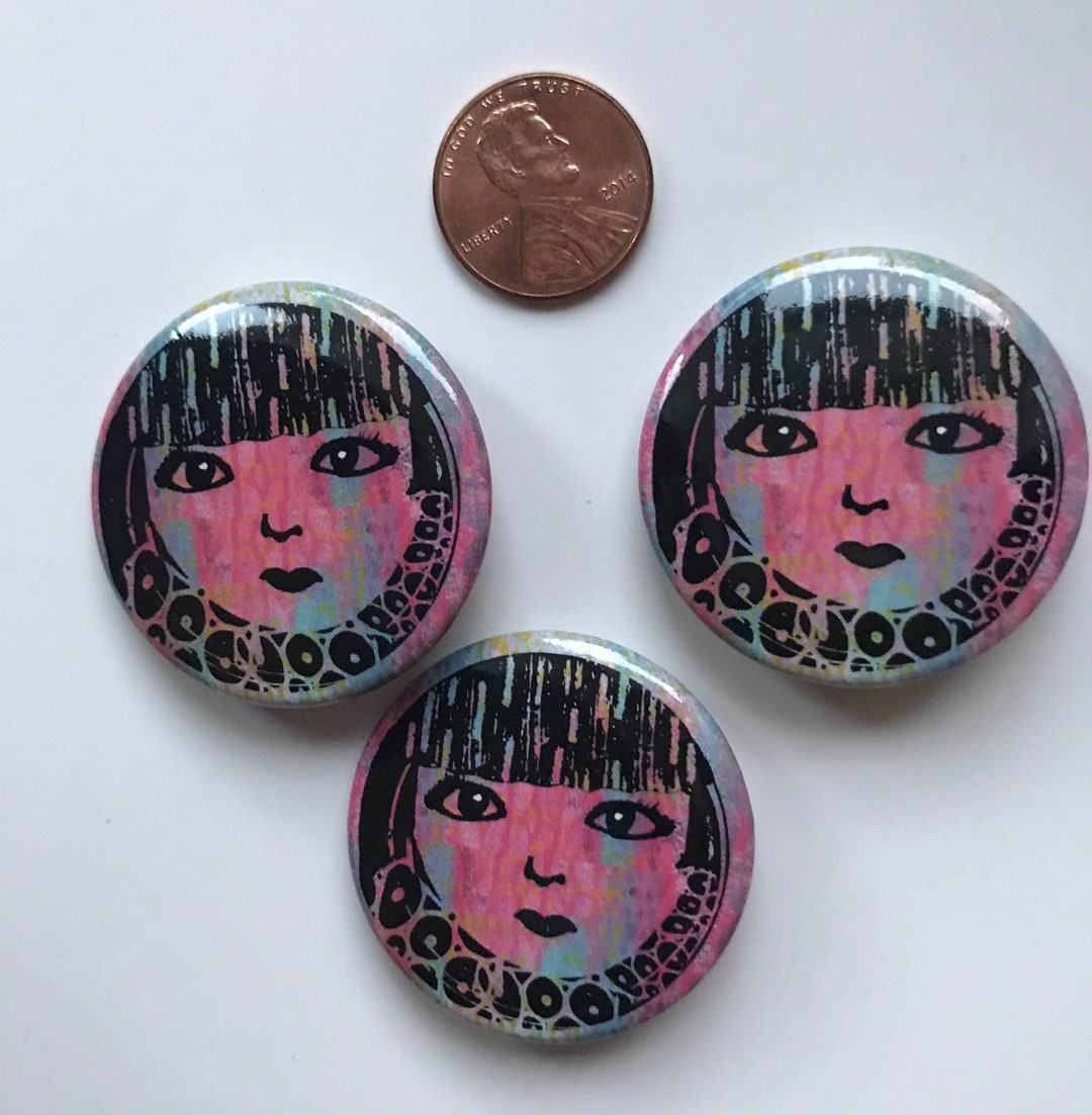 3 Art Face Circle Pins Designed by Wendy York - Etsy