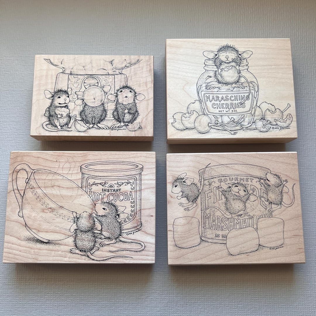 Vintage Rubber Stamps Retired Rare House Mouse Gum, Cherries, Hot Cocoa ...