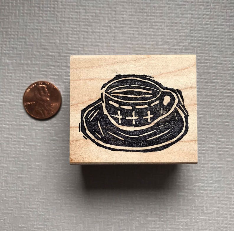Hand Carved Coffee Cup Rubber Stamp - Etsy