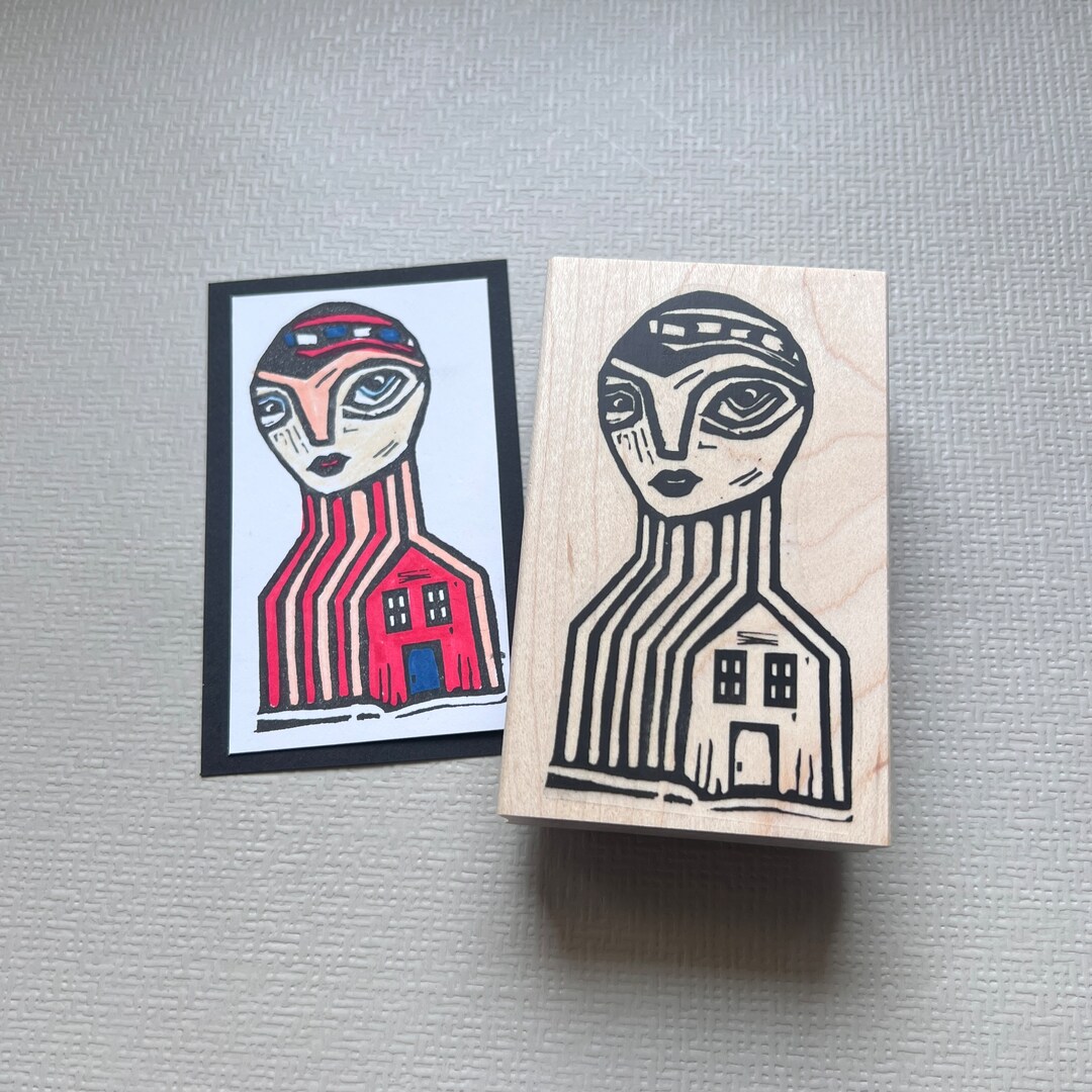 Carved House Lady Collage Rubber Stamp, Wood Mounted Stamp From Wendy ...