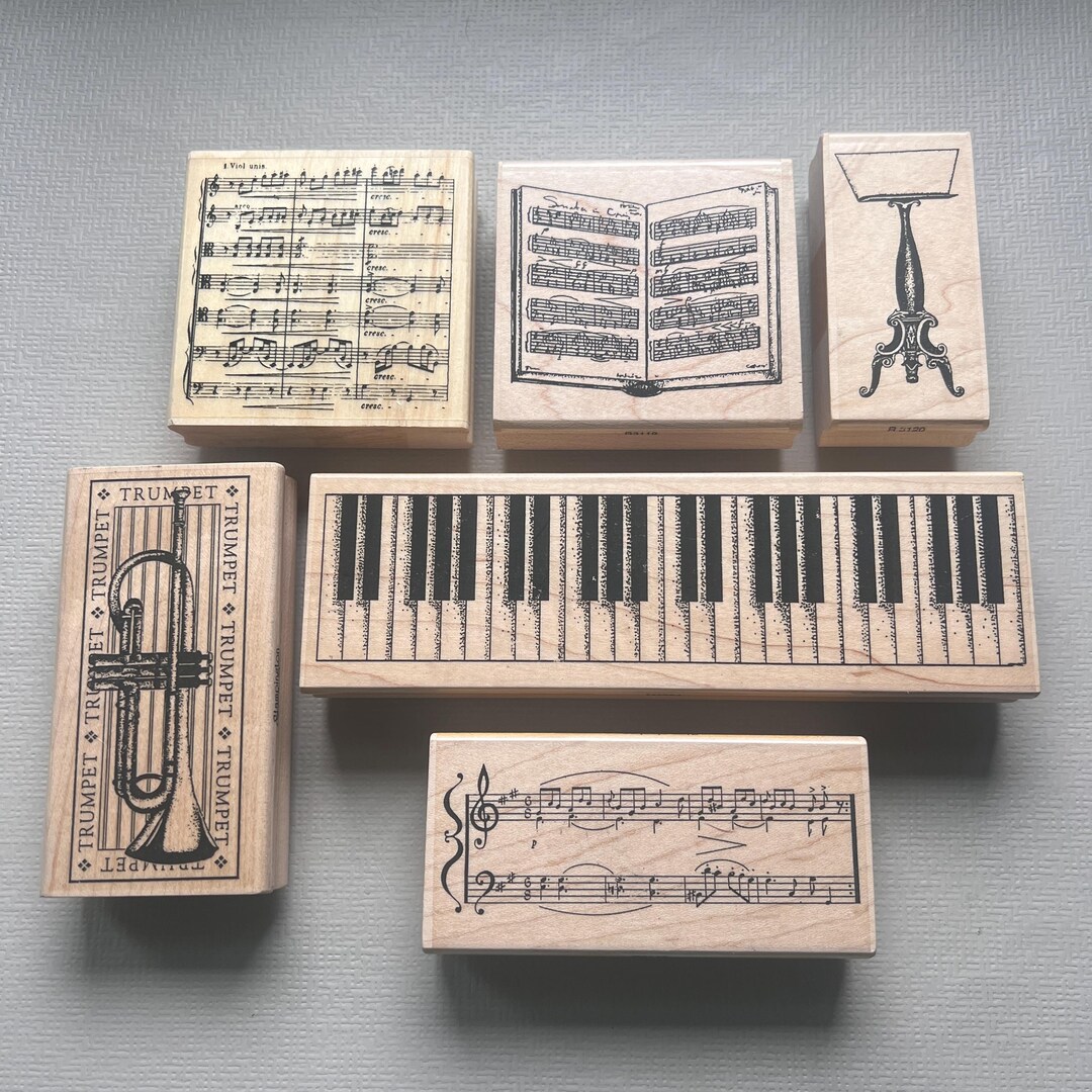 Rubber Stamps Music Theme Vintage Wood Mounted Rubber Stamps - Etsy
