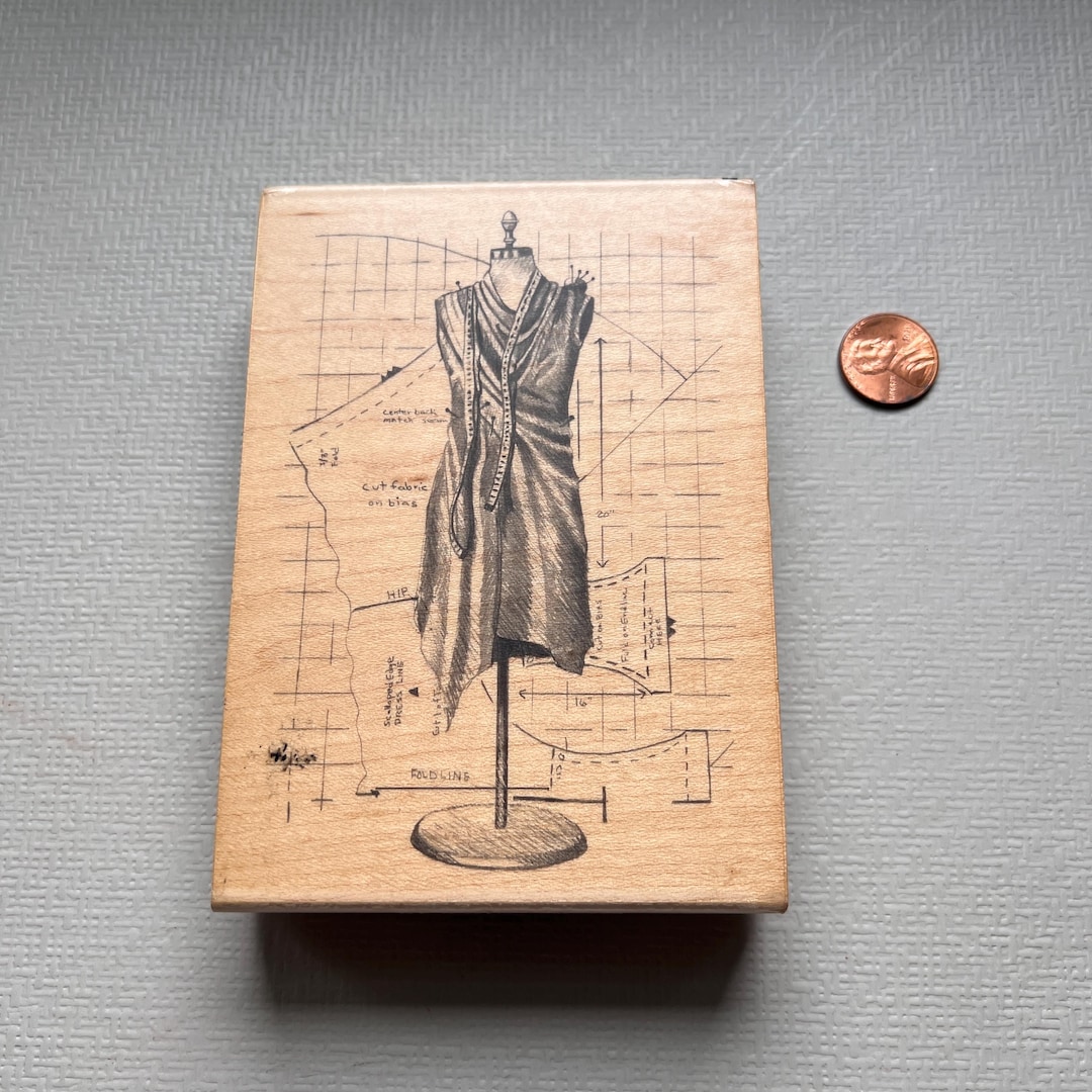 Seamstress Collage Dress Wood Mounted Rubber Stamp Sewing Collage ...