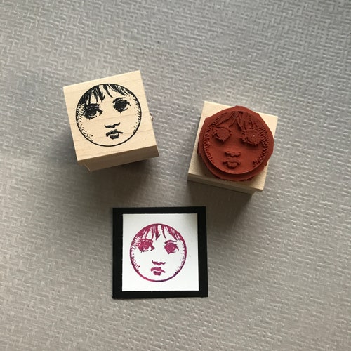 Small Woman Facial Features Face Stamp Wood Mounted Rubber - Etsy