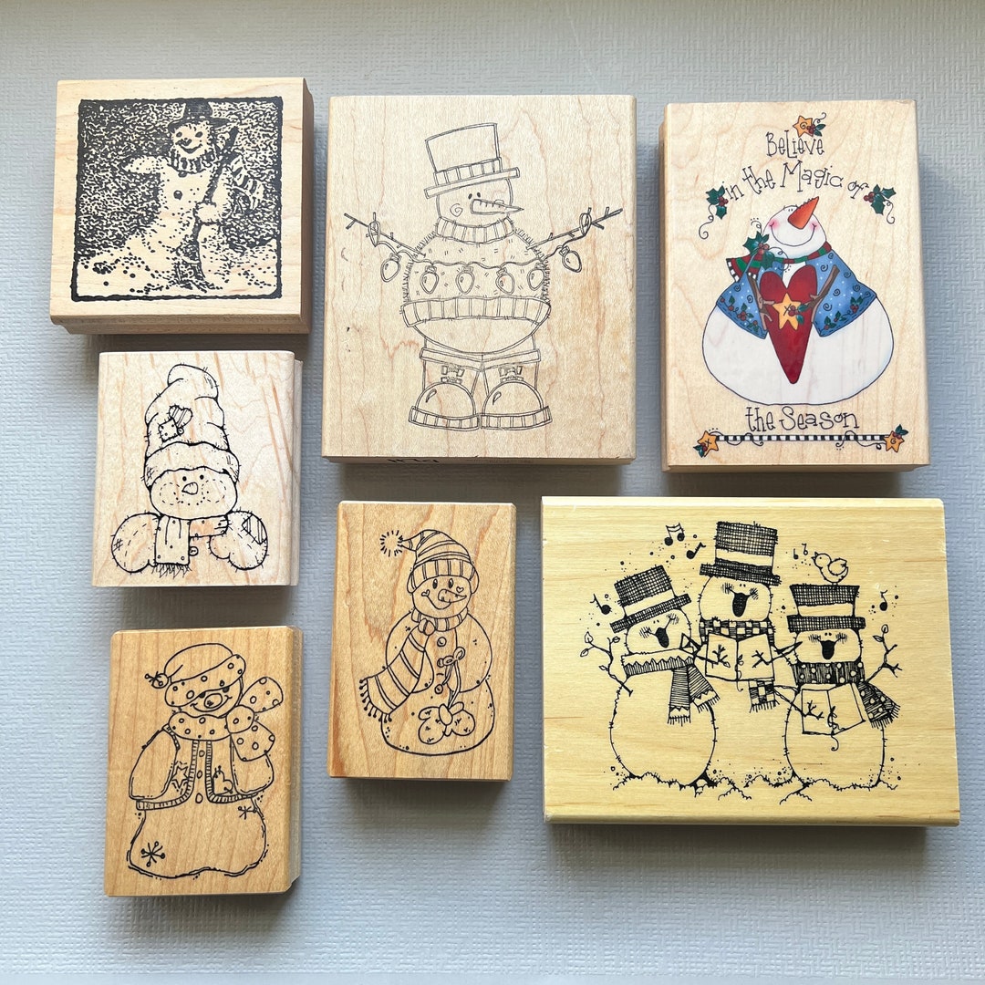 Vintage Rubber Stamp Winter Pick Your Snowman Wood Mounted Stamps - Etsy