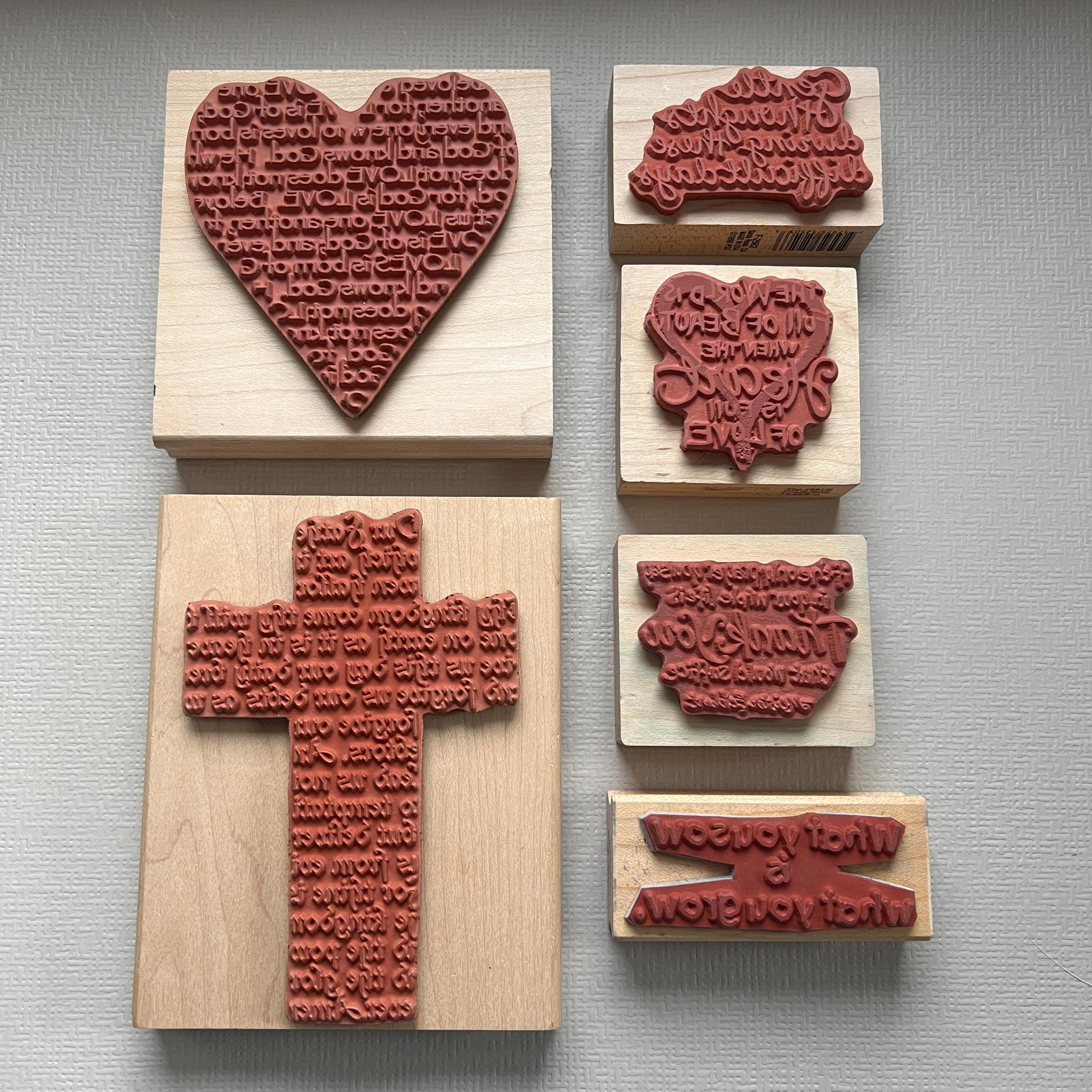 Vintage Rubber Stamp God, Cross, Heart and Saying Wood Mounted Stamps ...