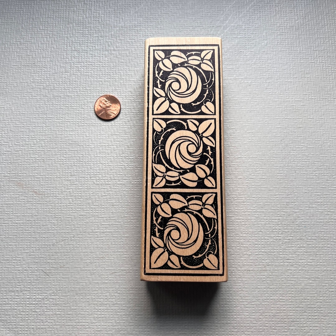 Vintage Rubber Stamp Bookmark Flower Pattern 3 Panel Design From ...