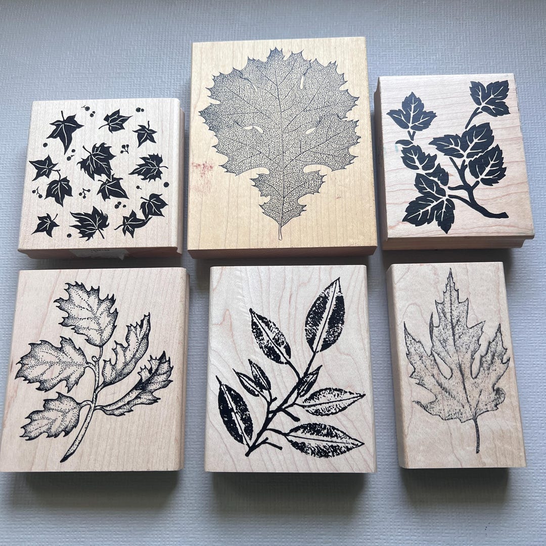 Rubber Stamp Leaf Vintage Wood Mounted Stamps - Etsy