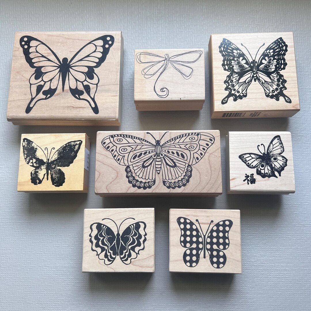 Rubber Stamps Butterflies and Dragonfly Wood Mounted Stamps - Etsy