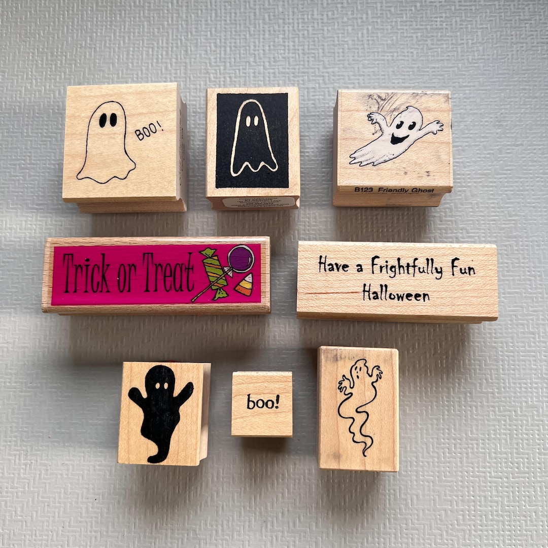 Vintage Rubber Stamps Halloween Ghost, Happy Halloween Wood Mounted ...