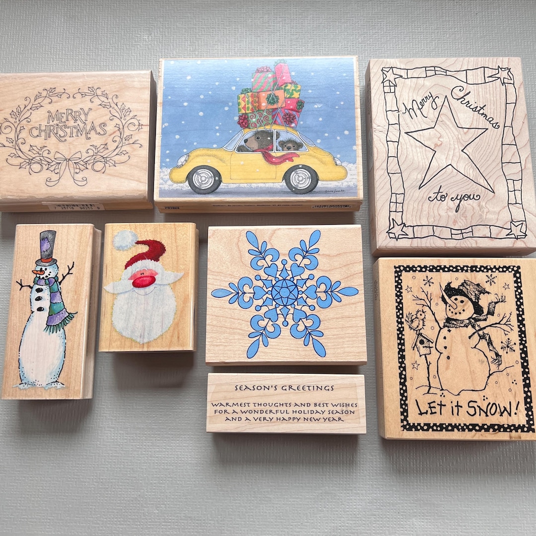 Christmas Rubber Stamps Holiday Snowman, Santa, Star, Family Vintage ...