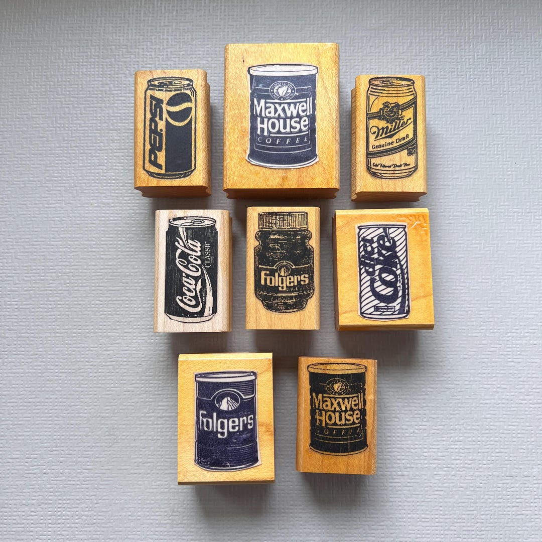 Vintage Rubber Stamps Soda Coke, Pepsi, Coffee Beer Wood Mounted Rubber ...