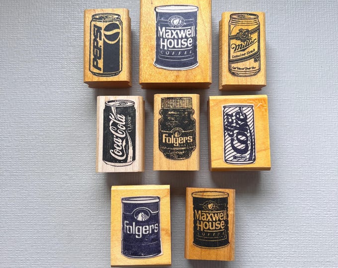 Vintage Rubber Stamps Soda Coke, Pepsi, Coffee Beer Wood Mounted Rubber ...
