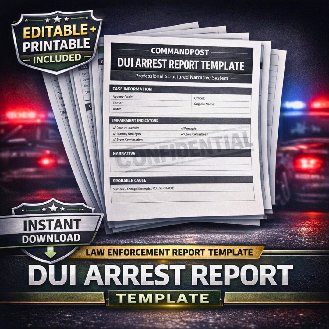 DUI Arrest Report Template | Police Report PDF | Printable & Fillable ...
