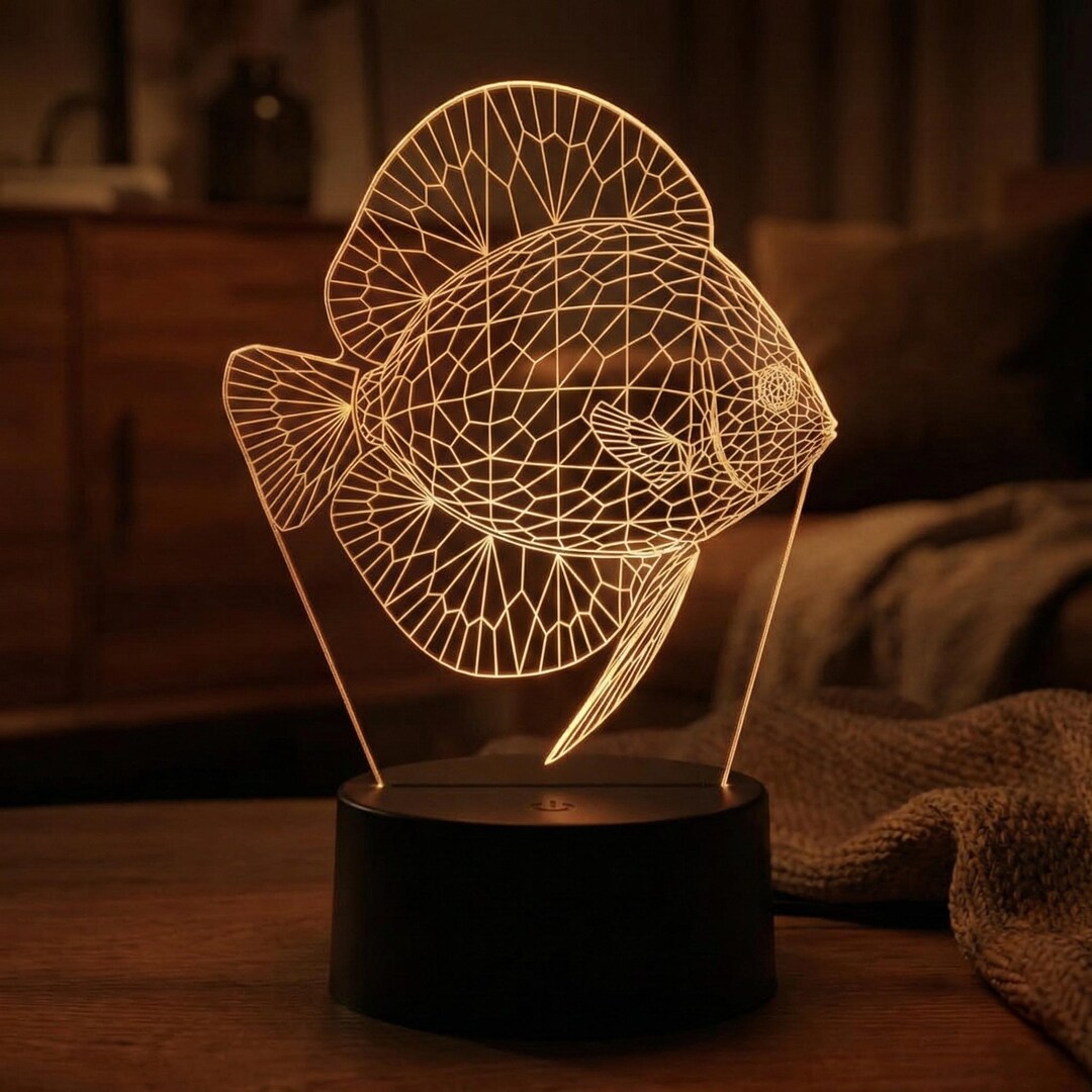 Laser Cut File Fish 3D Optical Illusion Lamp | LED Acrylic Design DXF ...