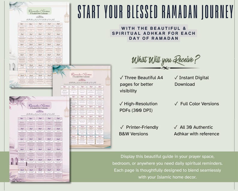 Ramadan Daily Dhikr Planner | Guided Zikr Calendar (printable PDF A4 ...