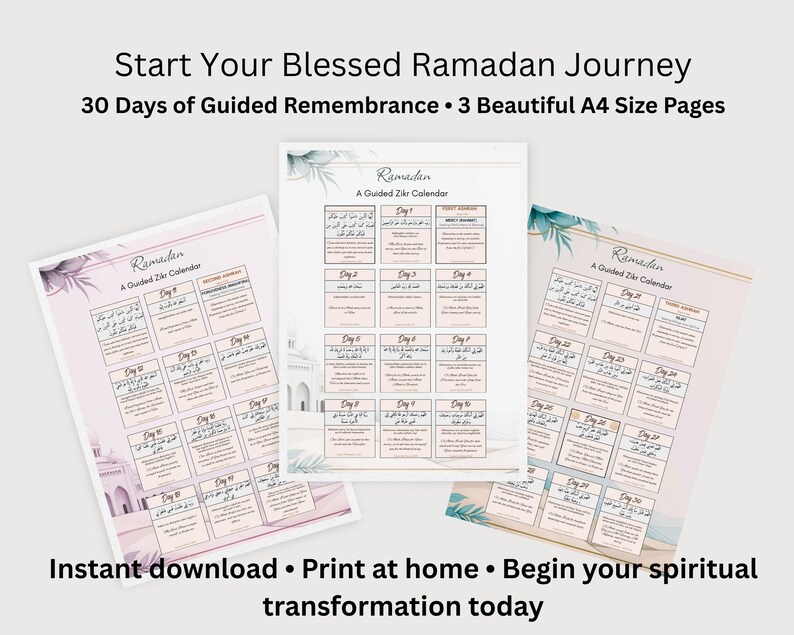 Ramadan Daily Dhikr Planner | Guided Zikr Calendar (printable PDF A4 ...