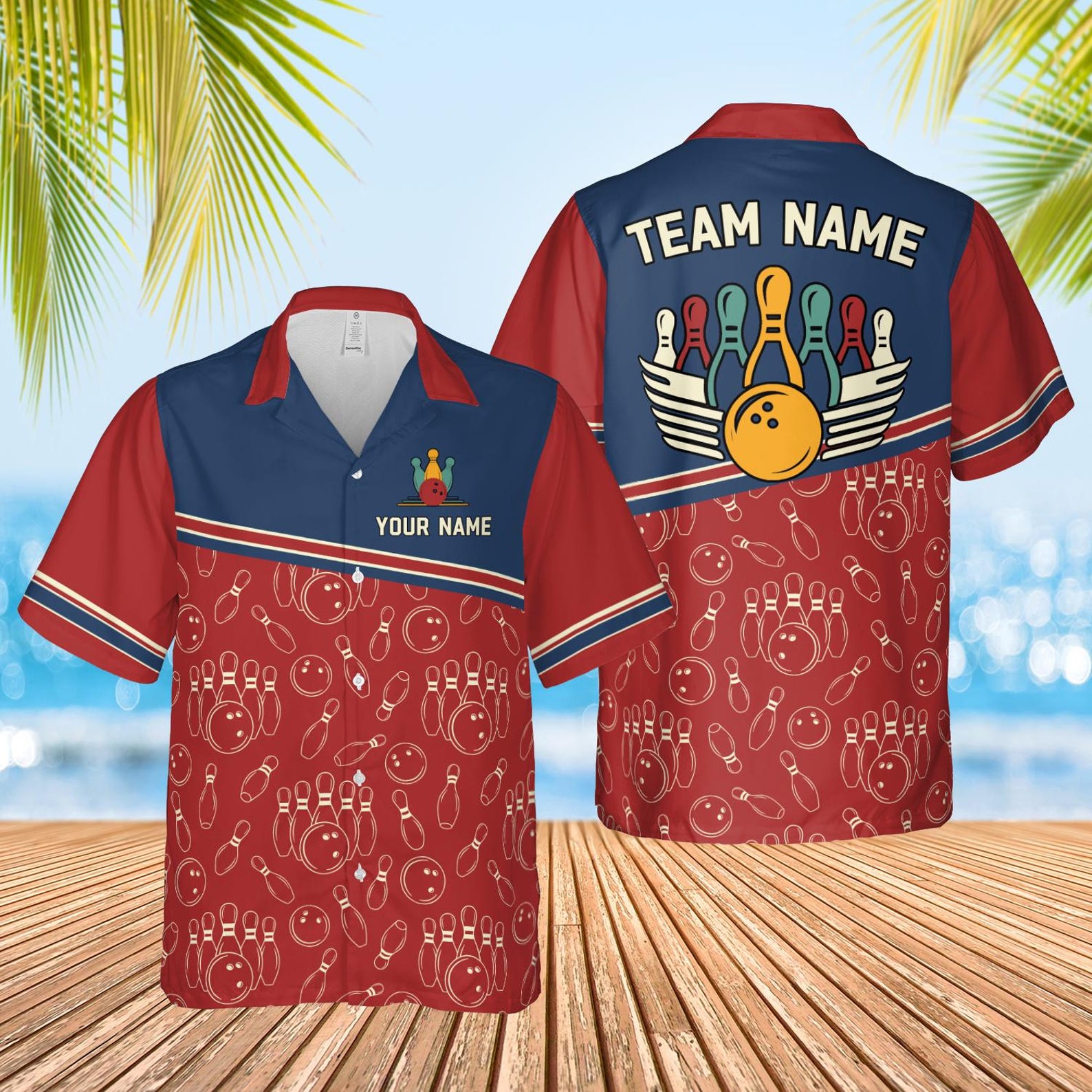 Personalized Name Bowling Hawaiian Shirt, Custom Bowling Button Down ...