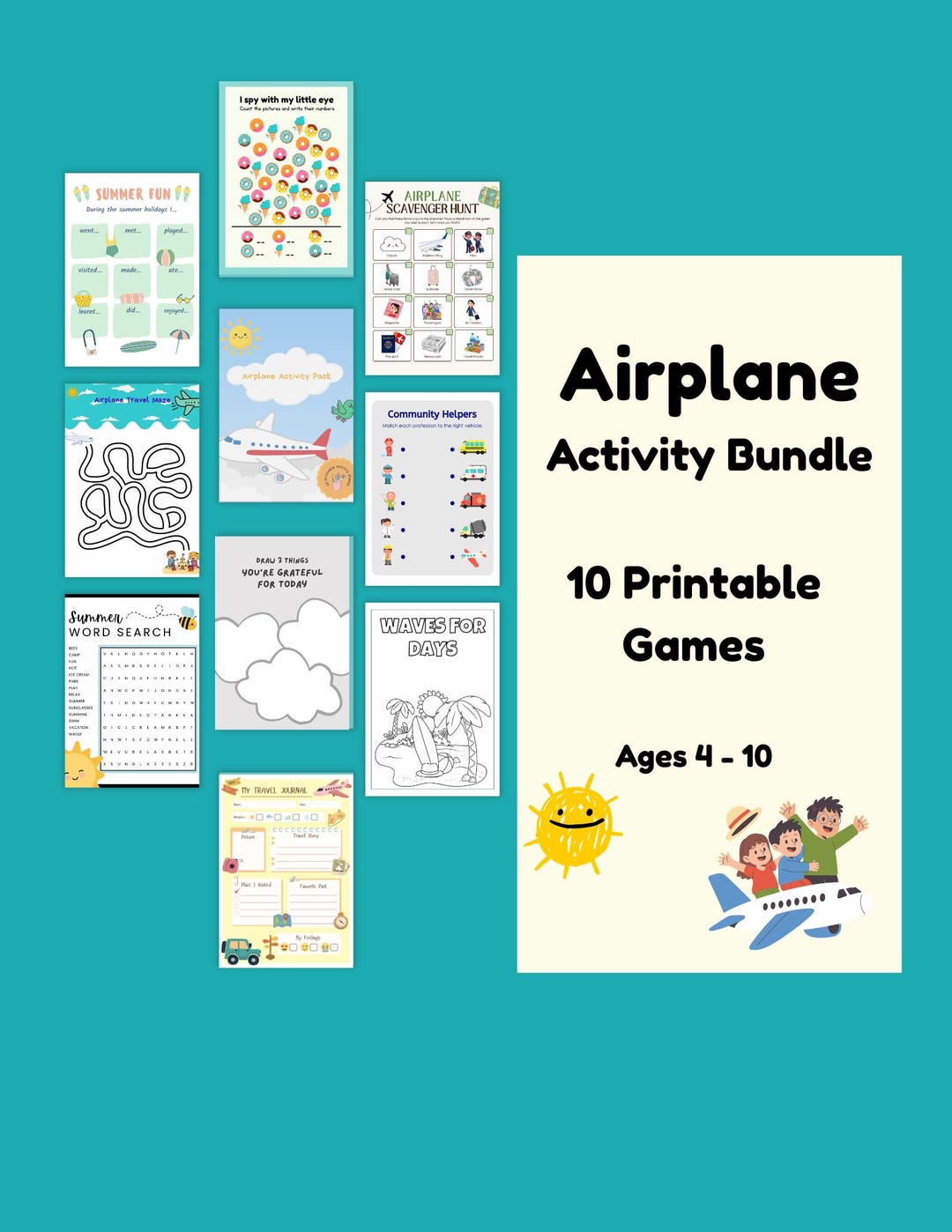 Airplane Activity Pack Printable | Kids Flight Activity Book | Travel ...