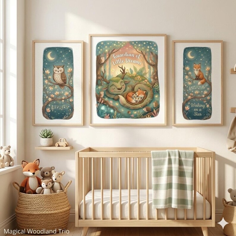 Whimsical Fox Art Print, Woodland Nursery Decor, Starry Night ...