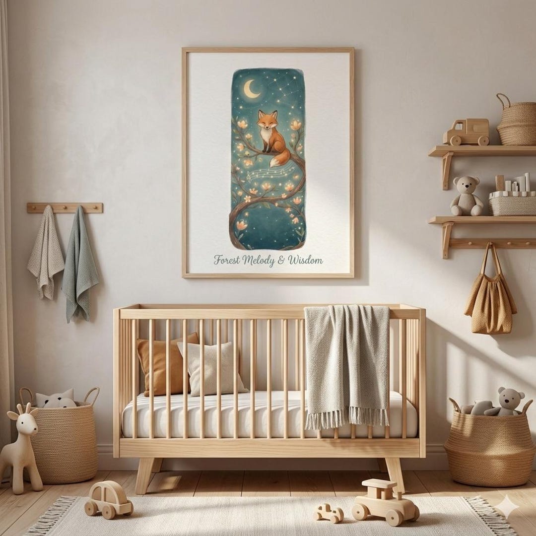 Whimsical Fox Art Print, Woodland Nursery Decor, Starry Night ...