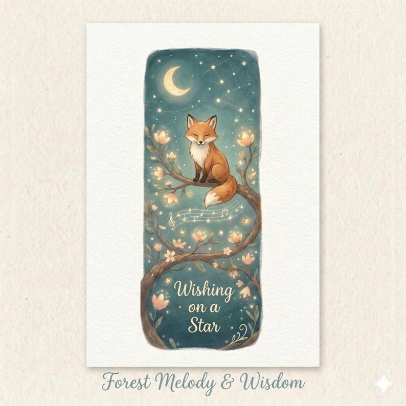 Whimsical Fox Art Print, Woodland Nursery Decor, Starry Night ...