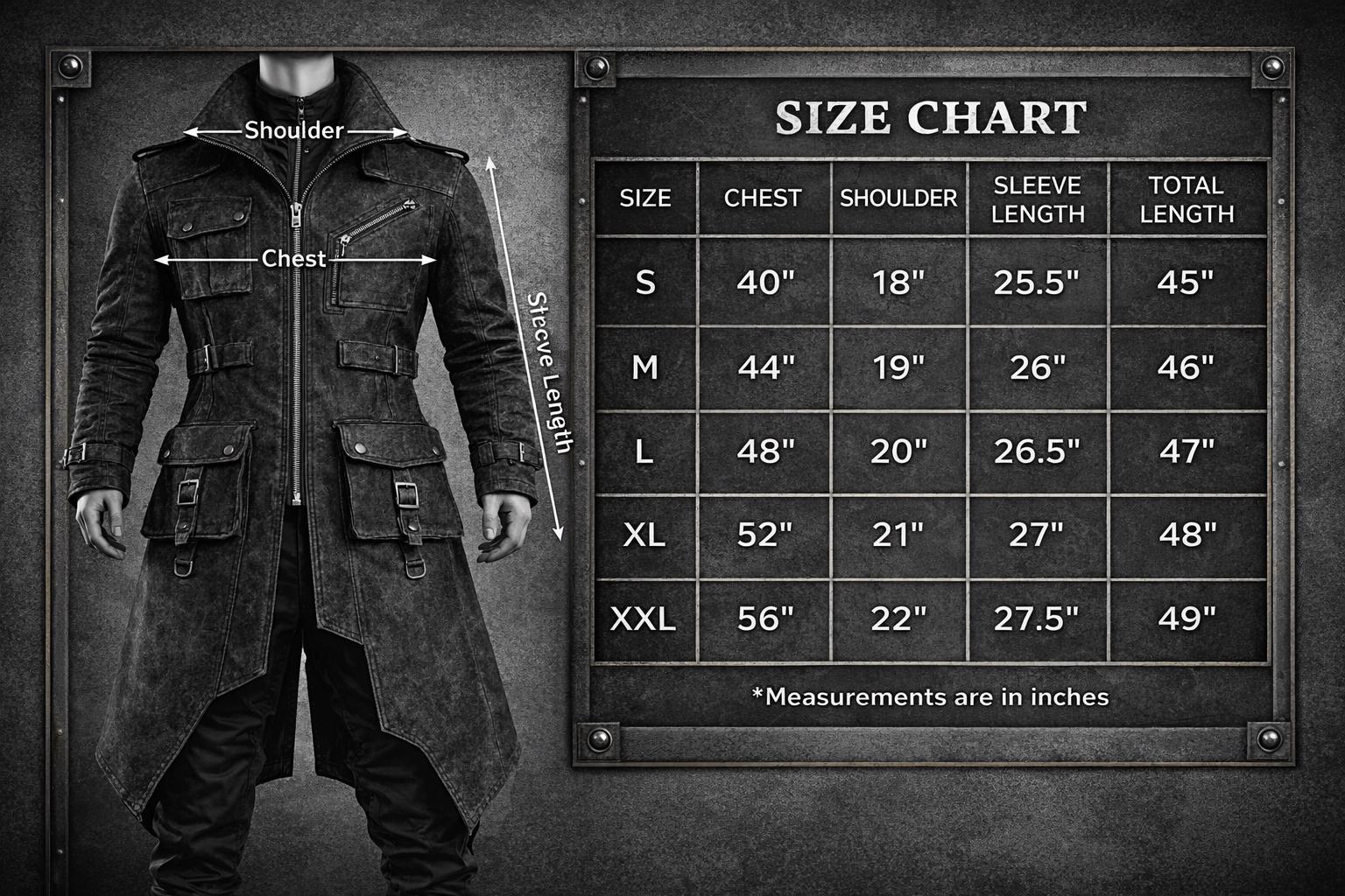 Black Tactical Long Coat – Distressed Gothic Trench Coat for Men – Post ...