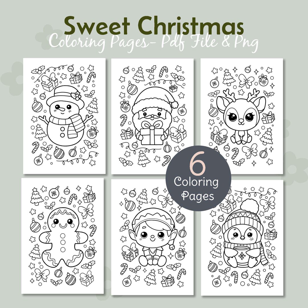 Christmas Coloring Pages, 6 Easy Coloring Sheets for Kids (digital ...