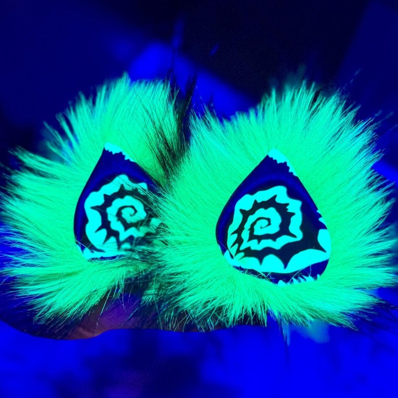 Fluffy Neon Swirl Clip-in Cat Ears – Colored Faux Fur Cosplay Headpiece ...
