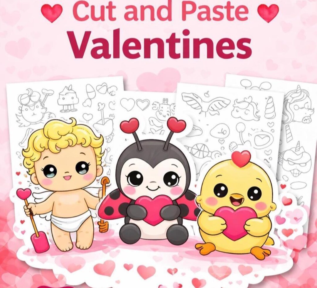Valentines Cut & Print Paste 5 P. Kids Classroom Activity, Printable ...