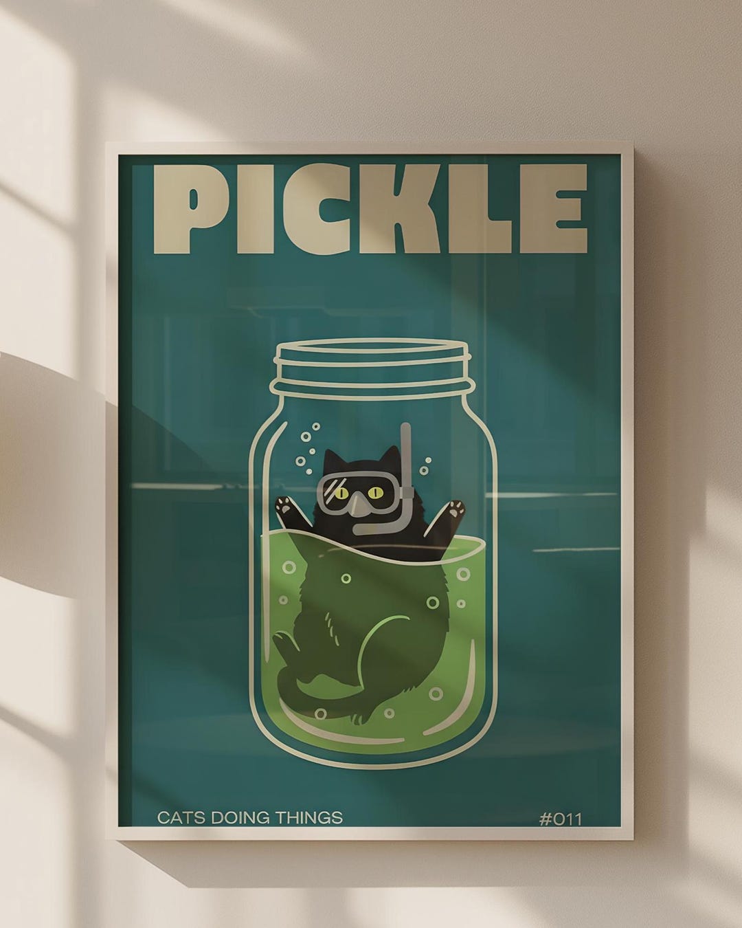 Black Cat in Pickle Jar Print: Cats Doing Things Poster (digital ...