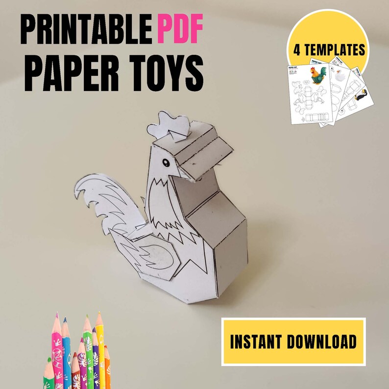 Farm Animal Paper Toys – Printable PDF Craft Templates (instant ...