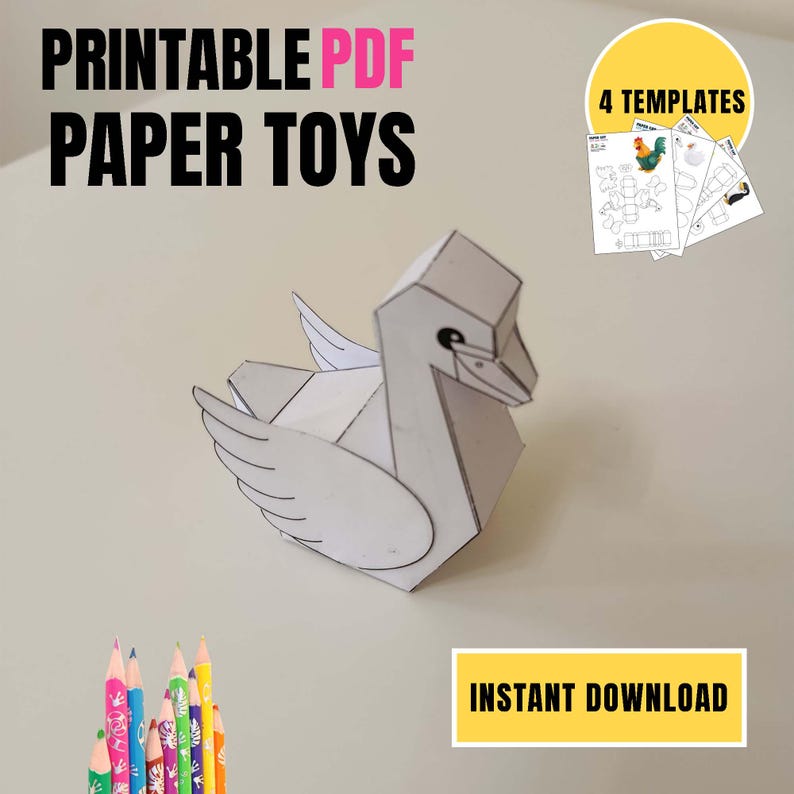 Farm Animal Paper Toys – Printable PDF Craft Templates (instant ...