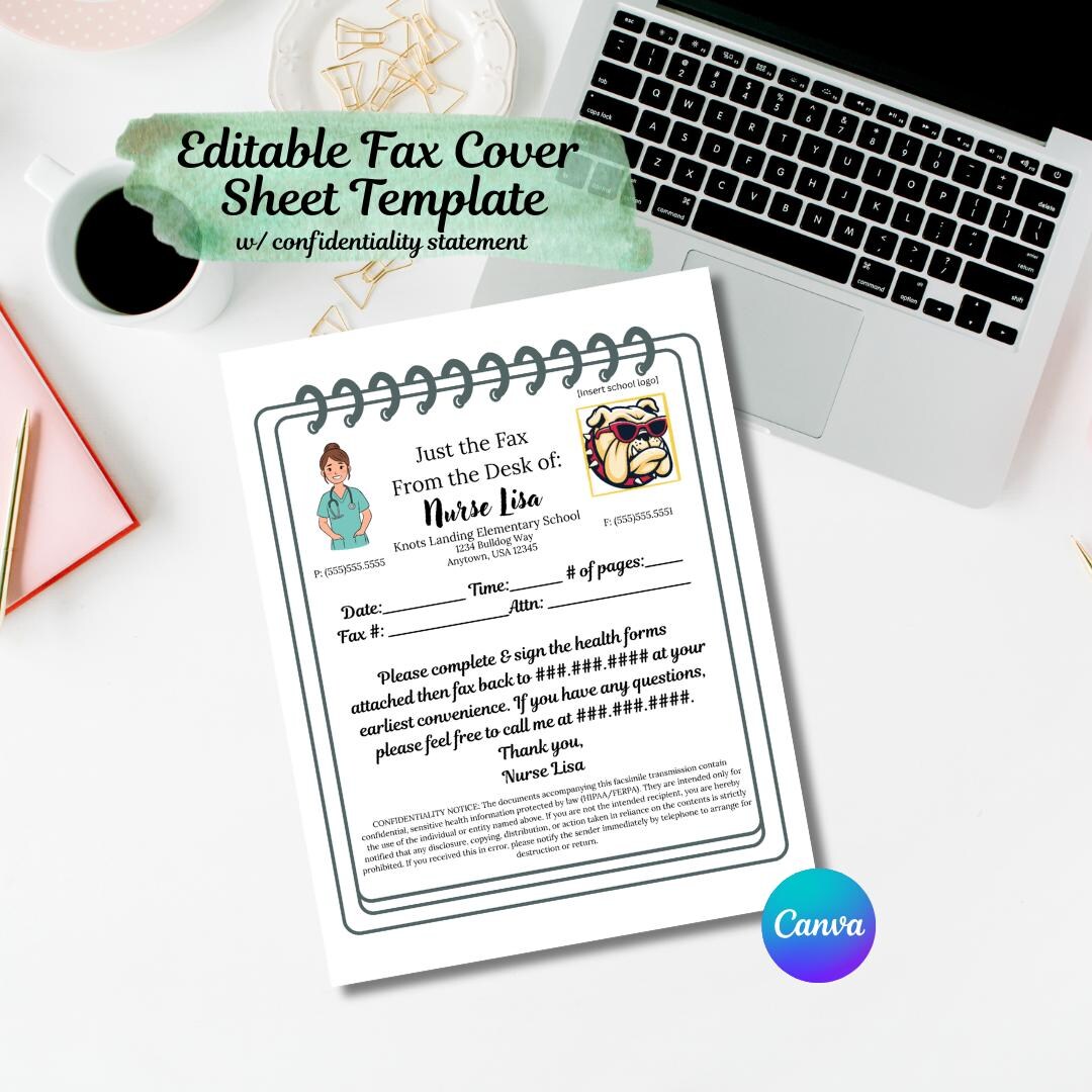 School Nurse Fax Cover Sheet | Health Office Fax Template | Medical Fax ...