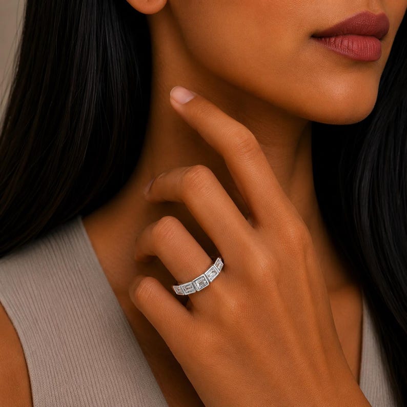 Baguette Diamond Ring in 14K Yellow Gold, Contour Band - Etsy